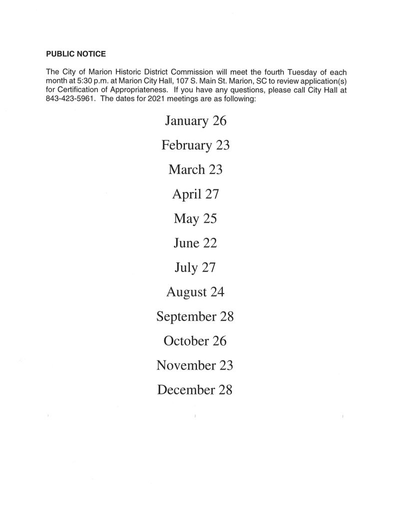 City of Marion Historic Schedule Meetings 2021 – City of Marion, South ...